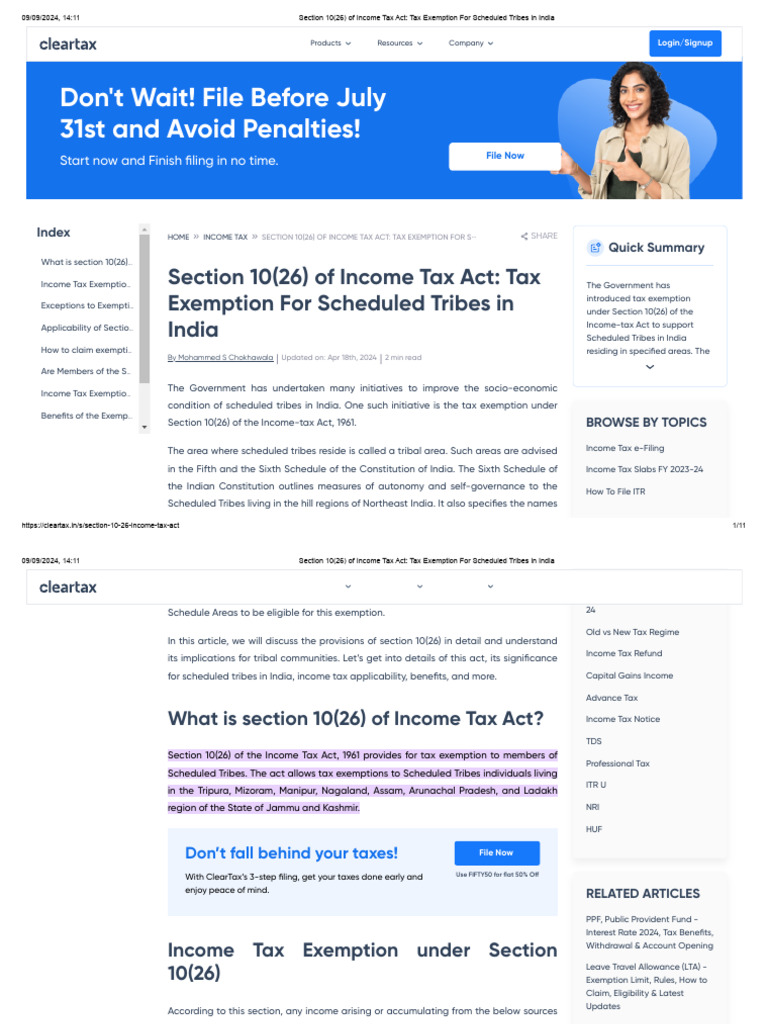 Section 10 (26) of Income Tax Act - Tax Exemption For Scheduled Tribes ...