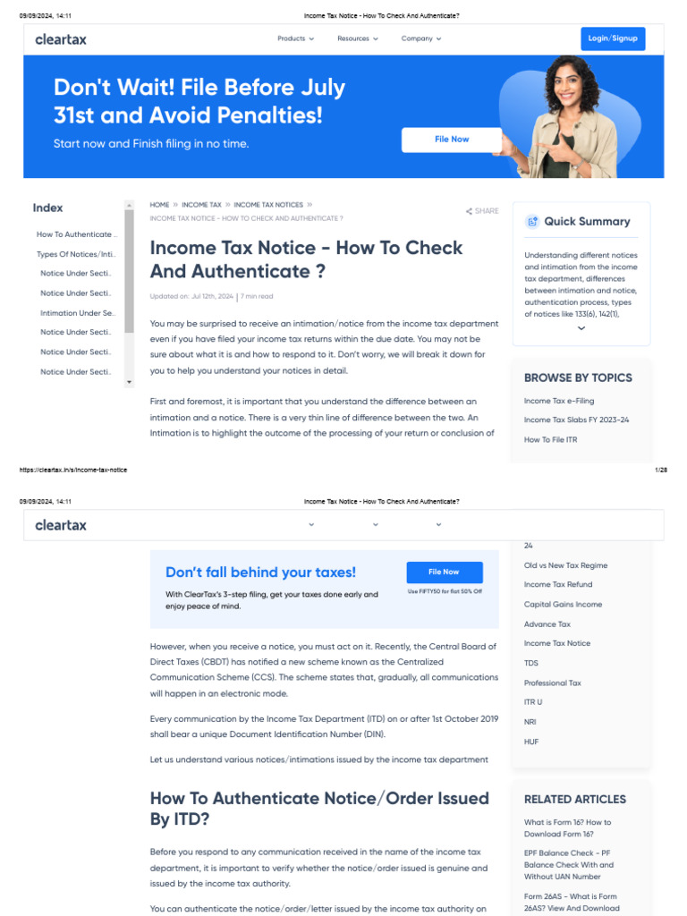 Income Tax Notice - How To Check and Authenticate | PDF