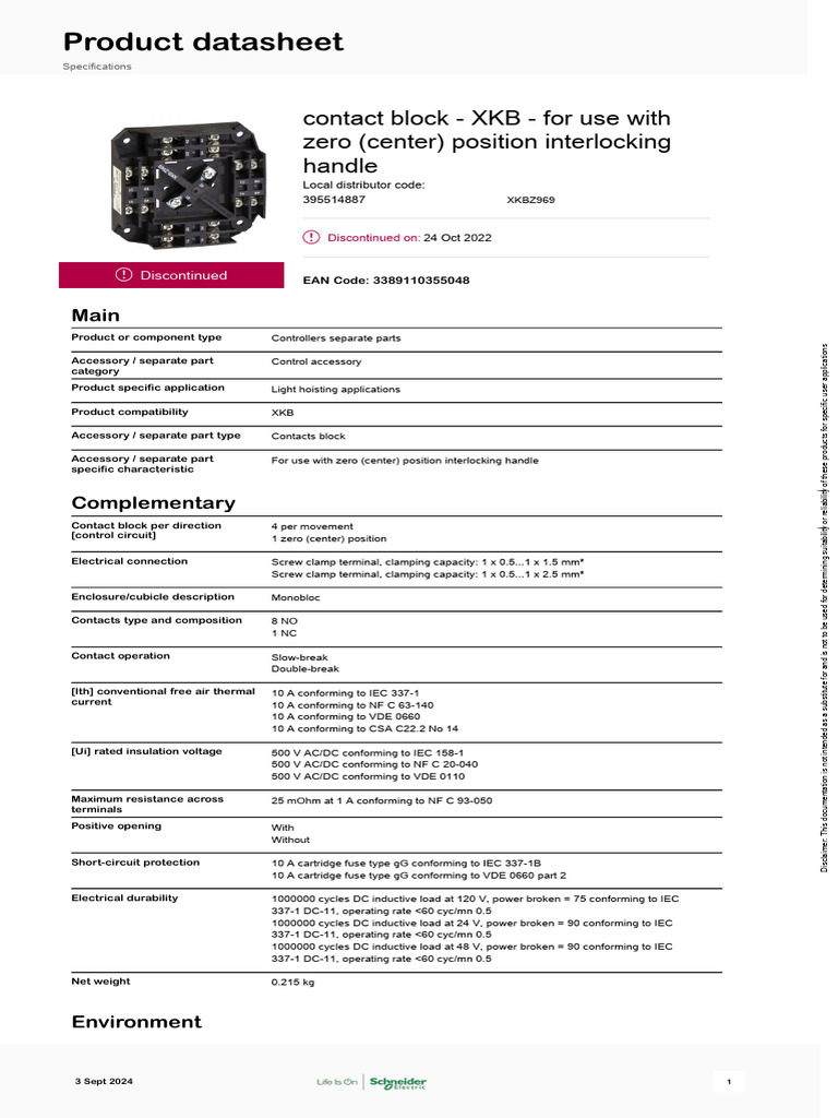 Schneider Electric Harmony-XK XKBZ969 | PDF