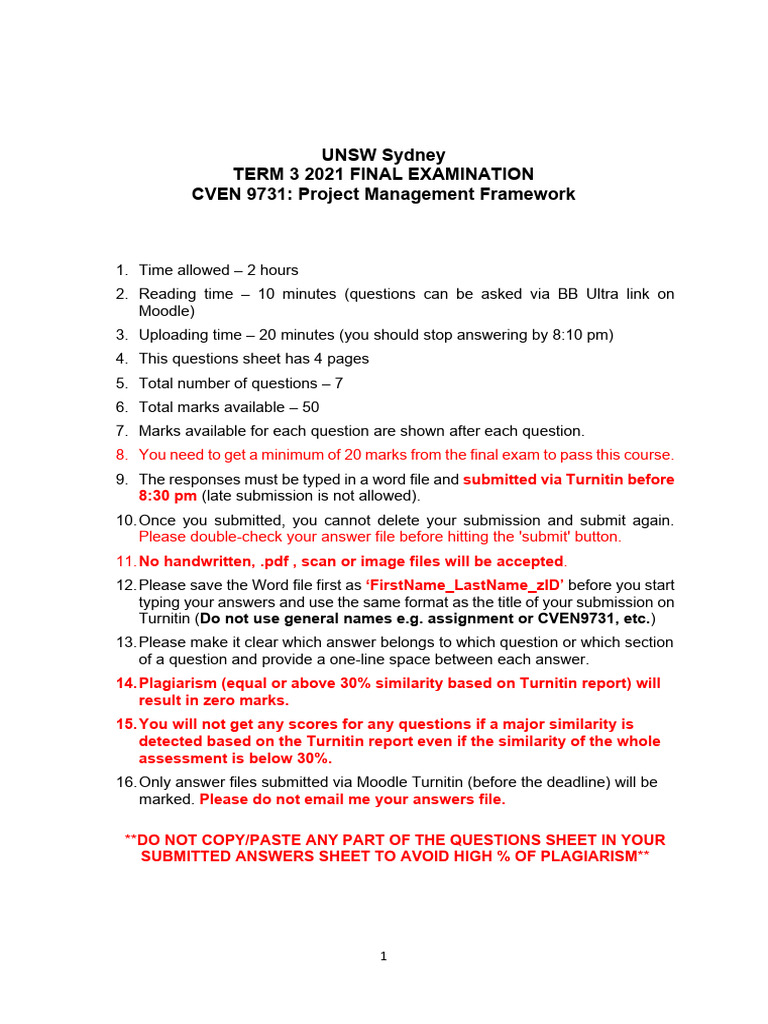 Online Exam Paper CVEN 9731 T3 2021 PDF | PDF