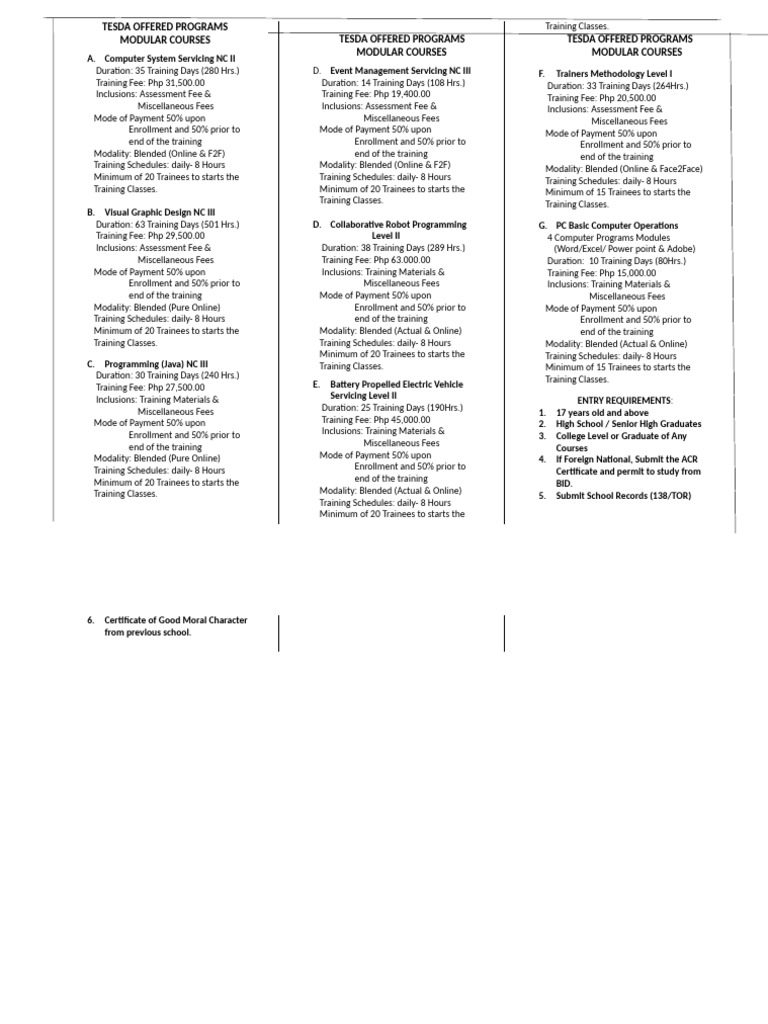 Tesda Offered Programs | PDF