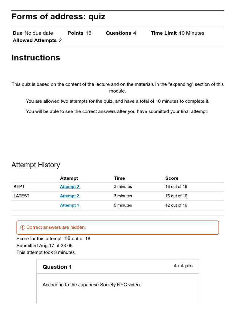 Forms of Address Quiz OLEO1114 OLET1115 Im Politeness in Global Society ...