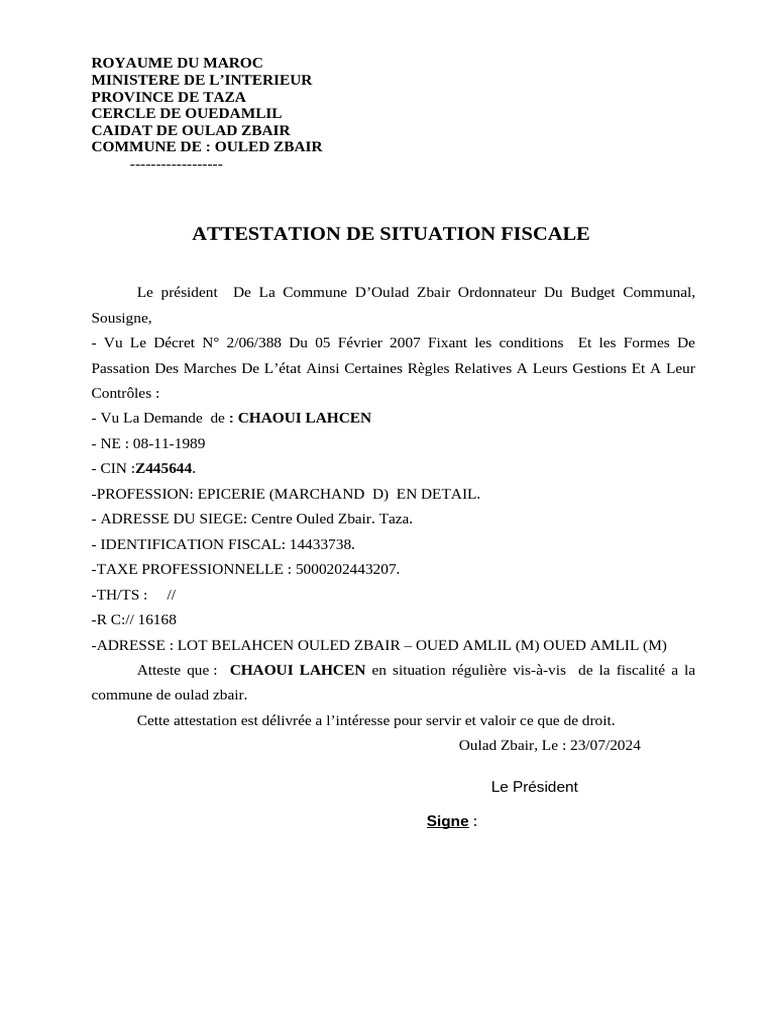 Attestation Fiscale | PDF