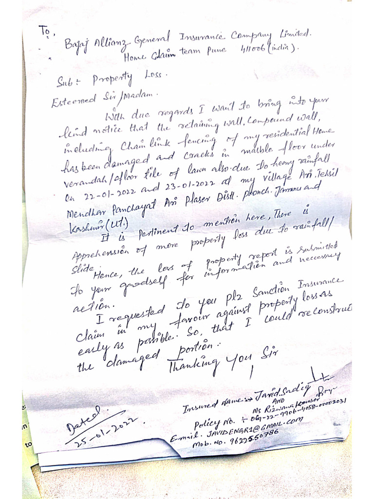 E - Written Intimation To BAGIC 25-01-2022 | PDF