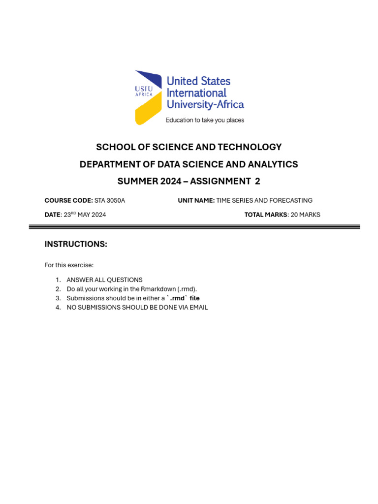 US 2024 - Assignment 2 - STA 3050 | PDF