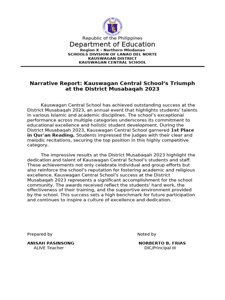 Musabaqah 2023 - NArrative Report 2023 2024 | PDF