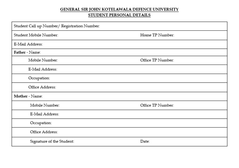 Student Personal Details Form 1 | PDF