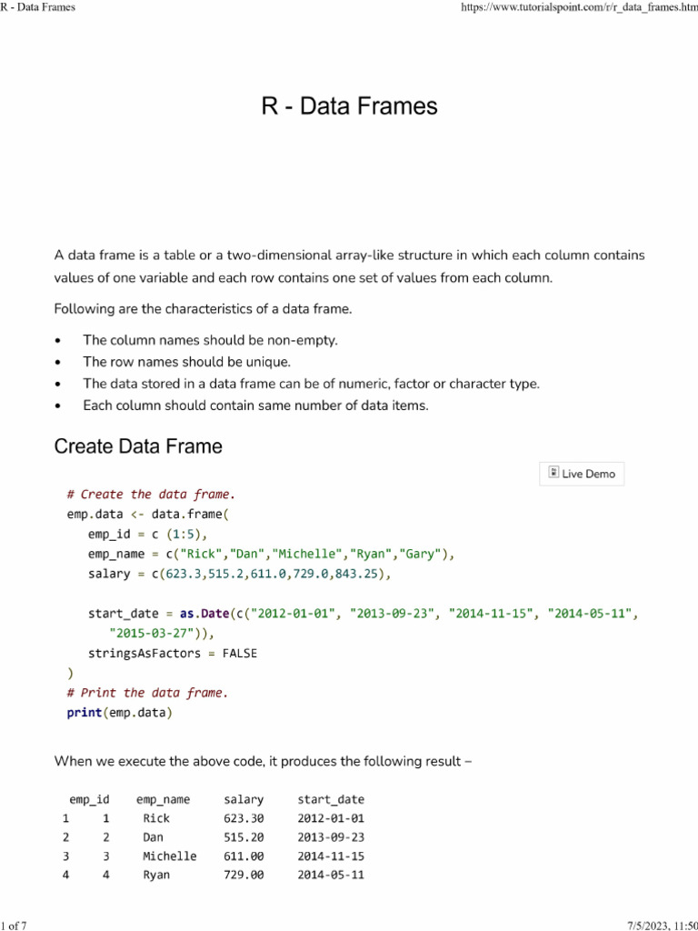 R Data Frames (2) | PDF