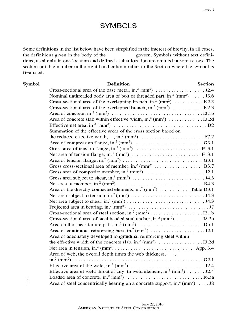 AISC 360-10 Symbol | PDF