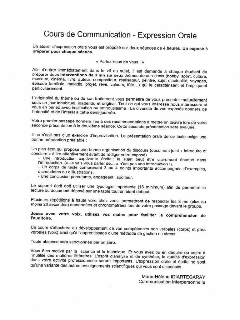 Sujet Présentation Orale | PDF