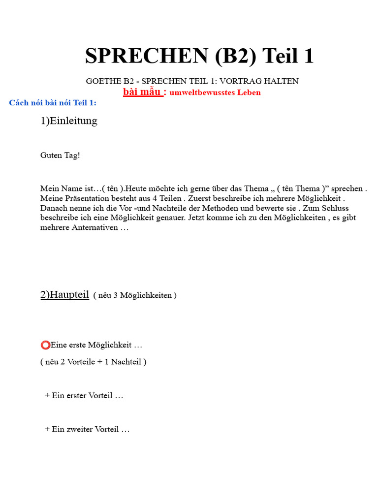 Sprechen b2 Teil 1 Form | PDF