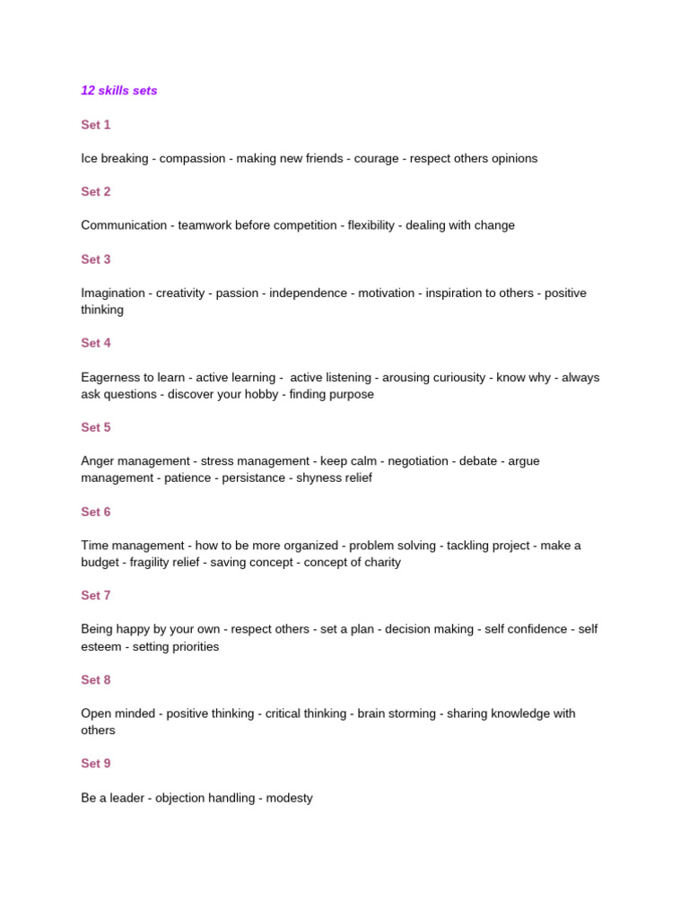12 Skills Sets | PDF