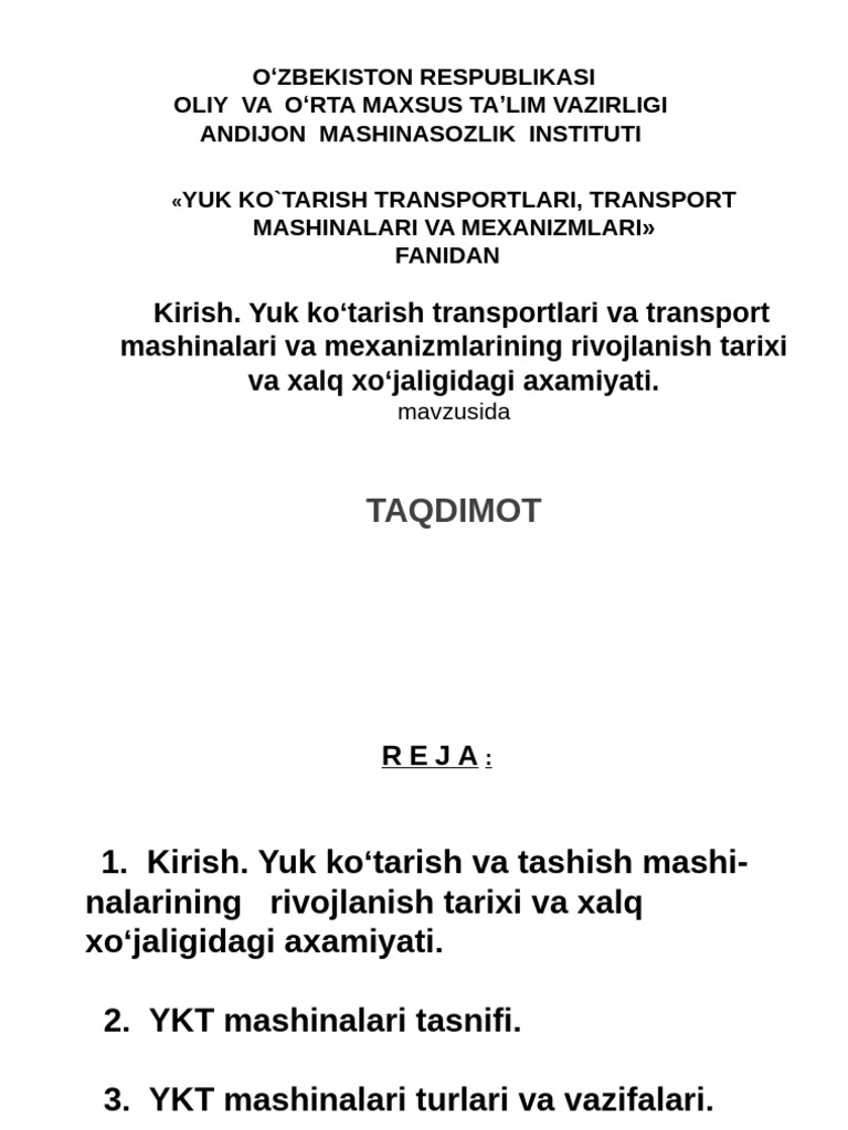 Ykttmm 1-Dars Prezentatsiyasi | PDF