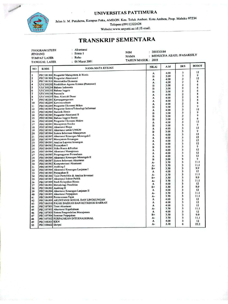 transkrip siakad | PDF