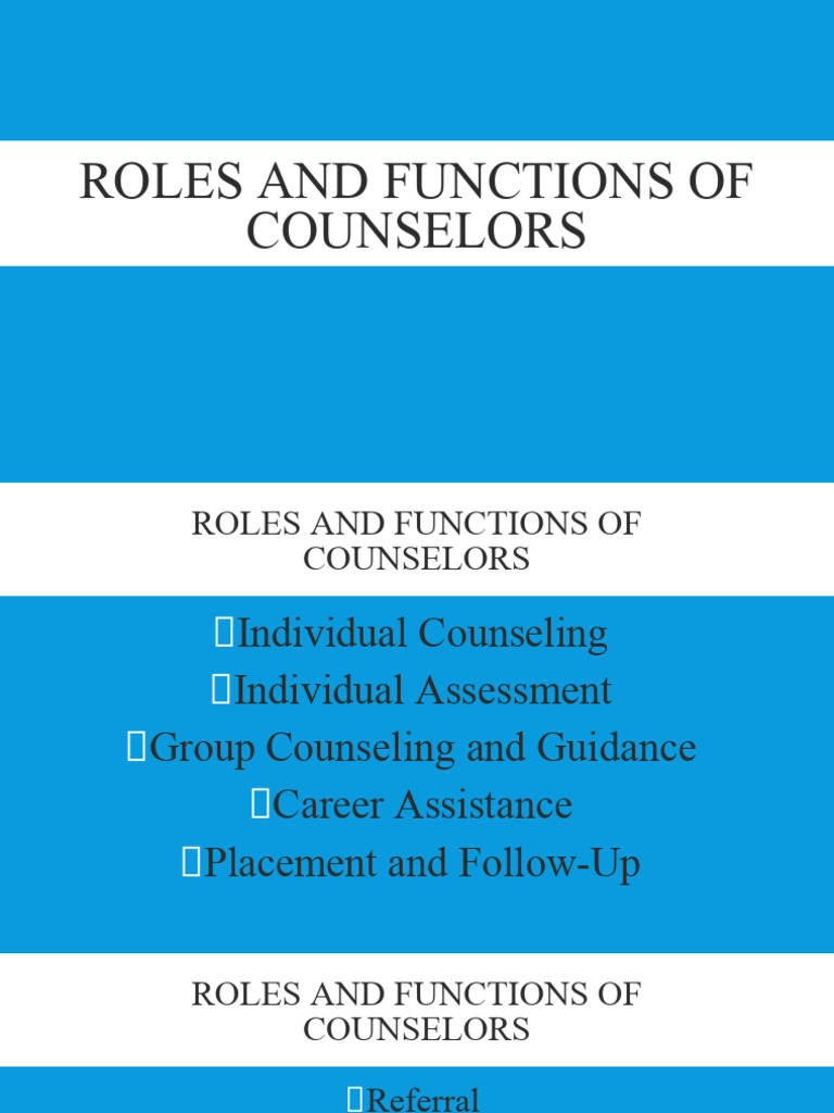 Roles and Functions of Counselors | PDF | Psychotherapy | Counseling ...