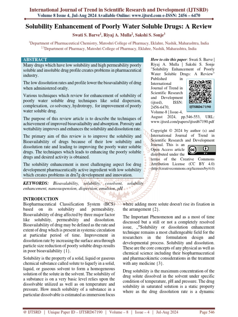 Solubility Enhancement of Poorly Water Soluble Drugs A Review | PDF ...