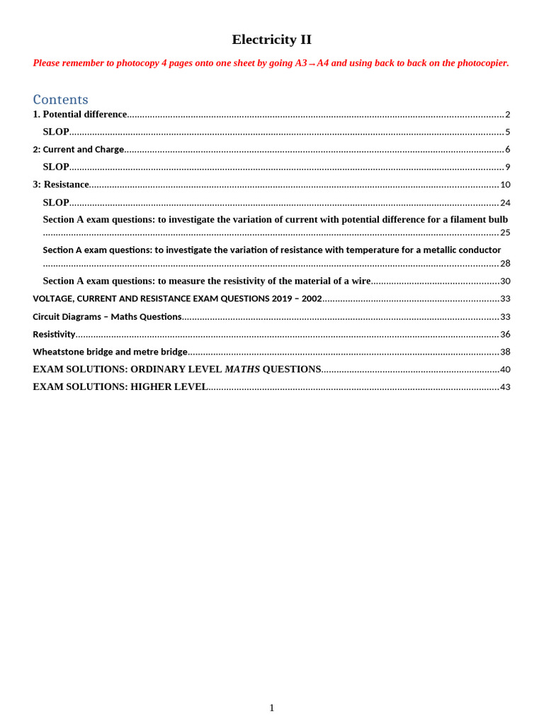 Electricity II Booklet | PDF