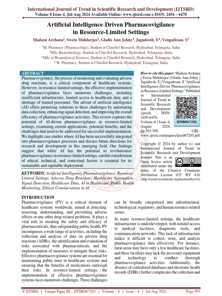Artificial Intelligence Driven Pharmacovigilance in Resource Limited ...