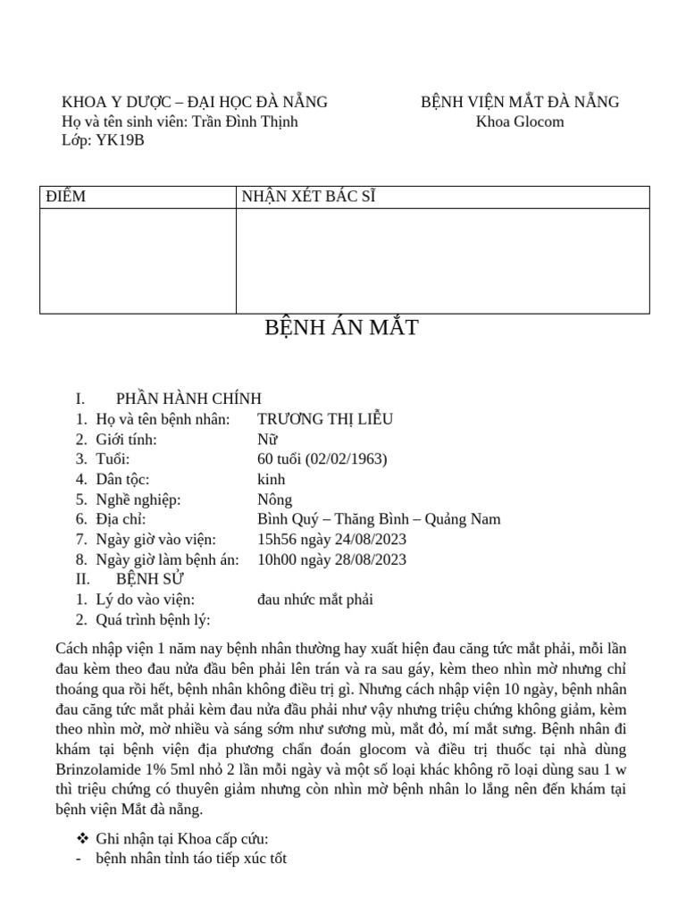 Bệnh án Glocom | PDF