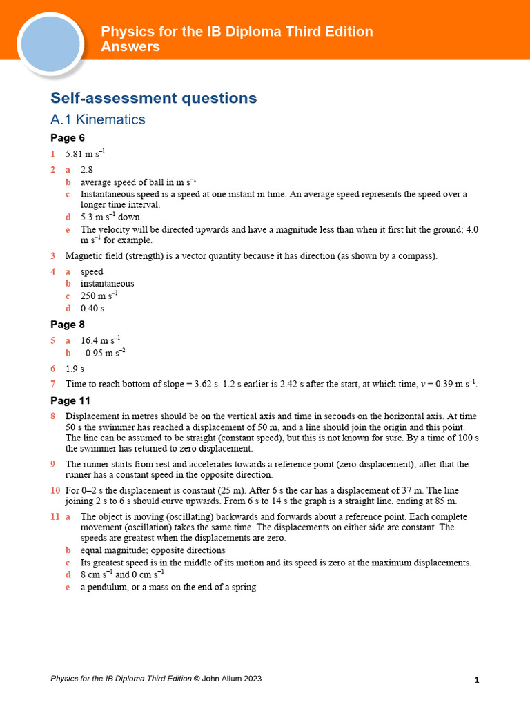 IB Physics Self Assessment Answers | PDF