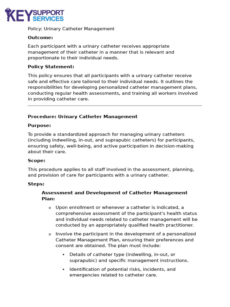 Urinary Catheter Management Policy and Procedure | PDF