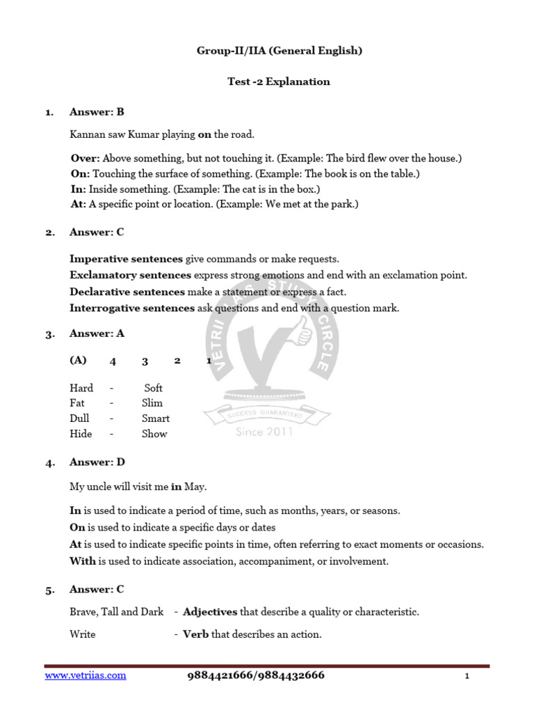 Test 2 Explanation English | PDF