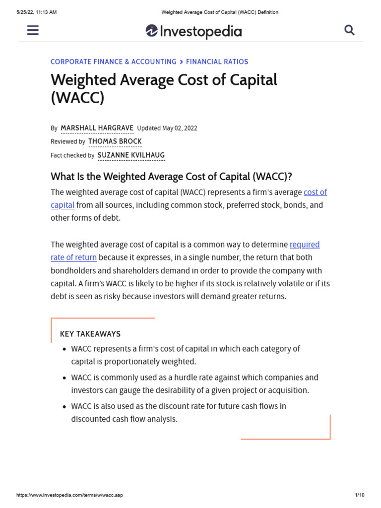 Weighted Average Cost of Capital (WACC) Definition | PDF