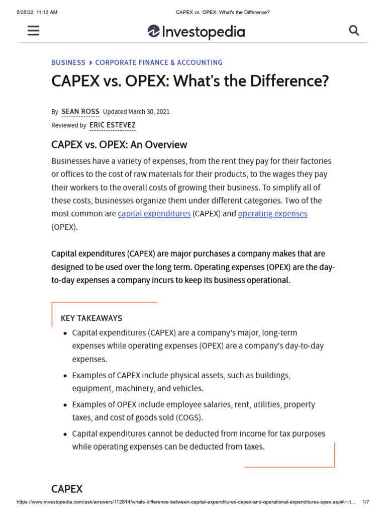 CAPEX vs. OPEX_ What's the Difference_ | PDF