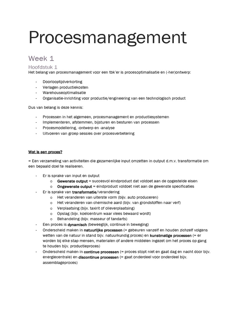Procesmanagement Samenvatting | PDF