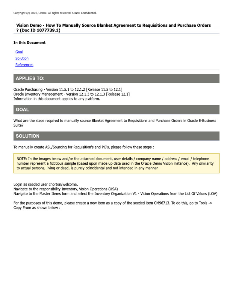 Vision Demo - How To Manually Source Blanket Agreement To Requisitions ...