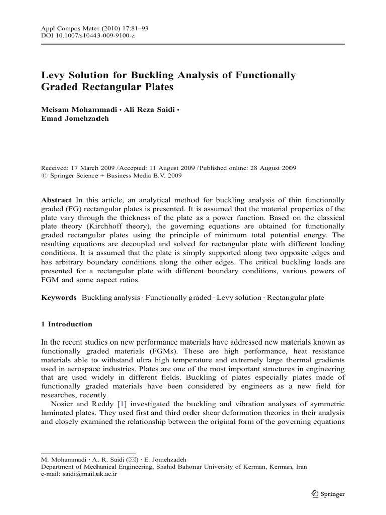 215 Levy Solution For Buckling Analysis of Functionally | PDF