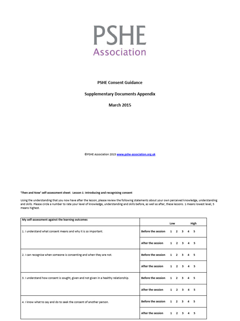 PSHE Association Consent Guidance Supplementary Documents March 2015 FINAL | PDF