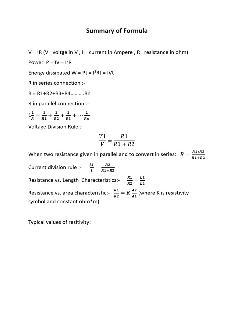 EET Formula Sheet | PDF