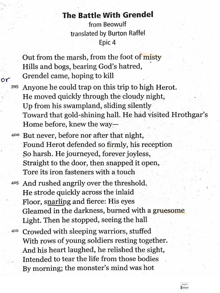 The Battle With Grendel | PDF