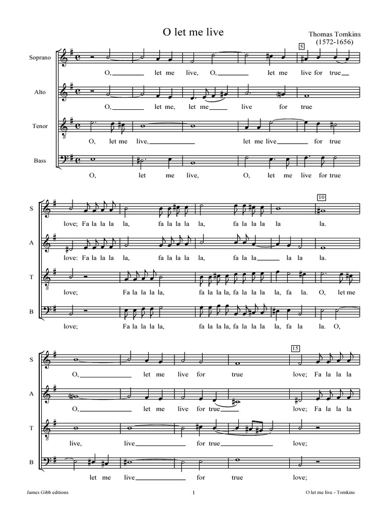 O Let Me Live - Tomkins Sheet Music | PDF | Choral Music | Vocal Music