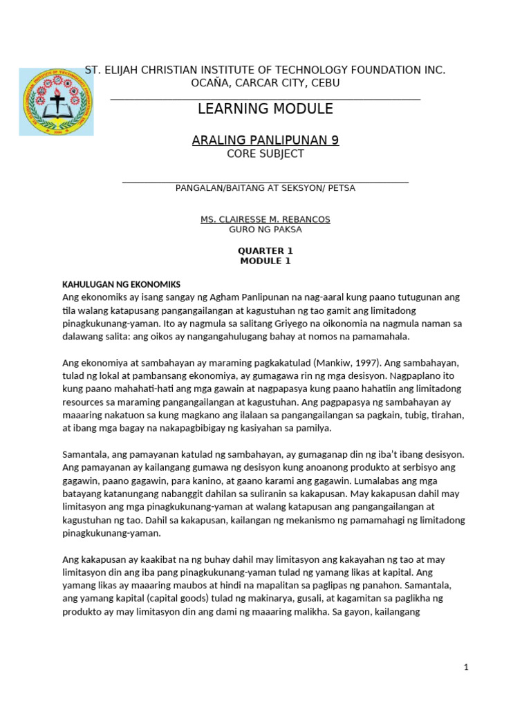AP 9 (Q1) Module 1 (Joshua & Jeremiah) | PDF