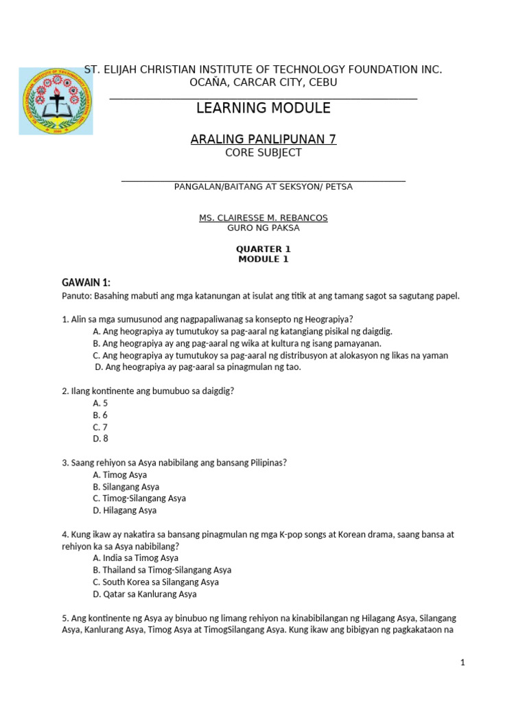 AP 7 (Q1) Module 1 (Daniel & Exodus) | PDF