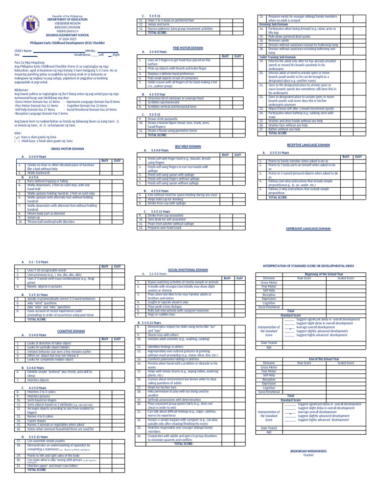 Early Childhood Development Checklist | PDF | Linguistics