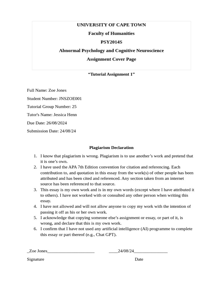 JNSZOE001 - Tutorial Assignment 1 (Final) | PDF