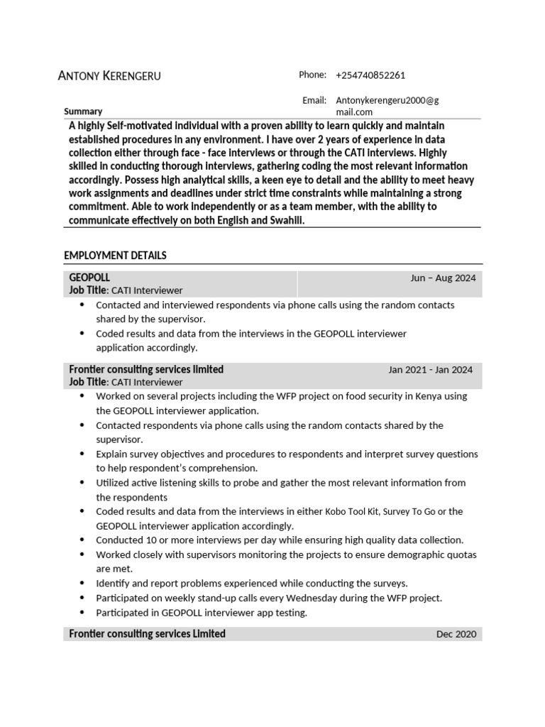 Antony Kerengeru CV | PDF