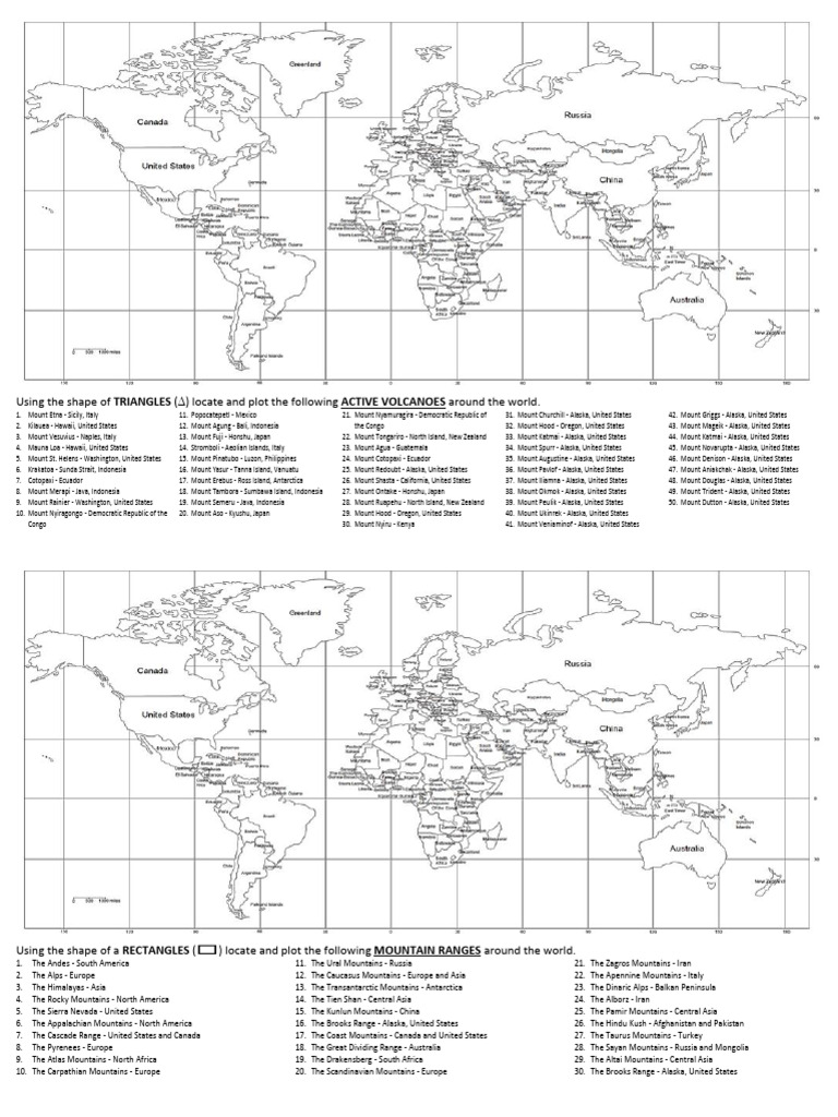 World Map Mountain Ranges Active Volcanoes Earthquake Epicenters | PDF ...