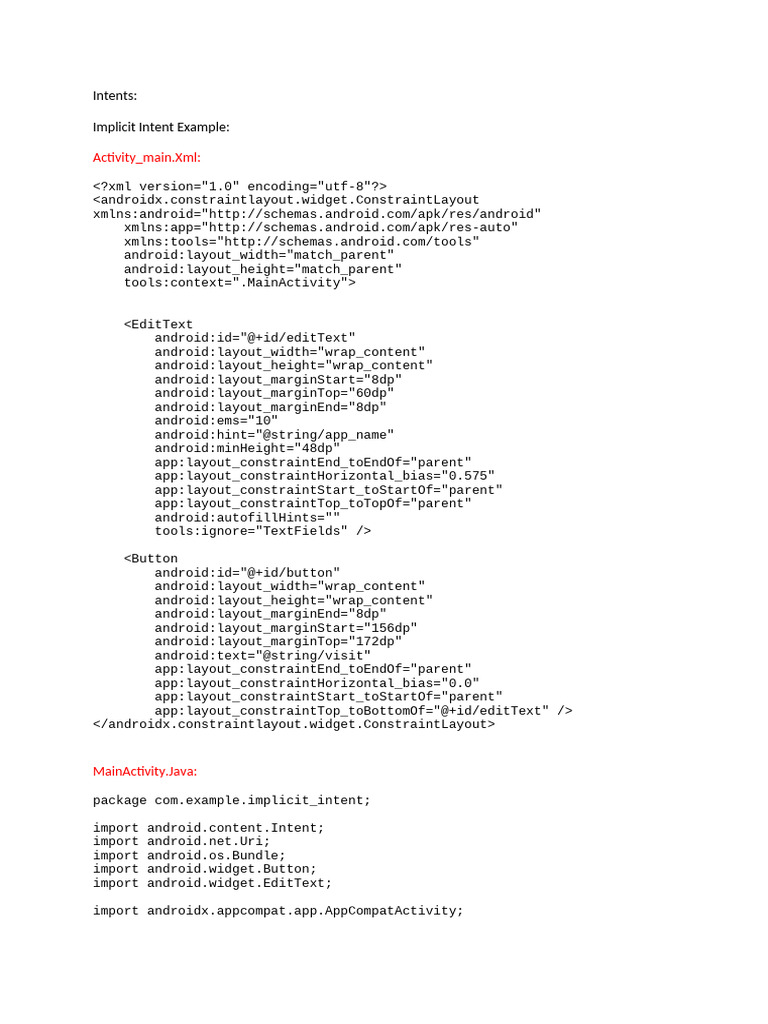 Intents (Implicit Intent) | PDF