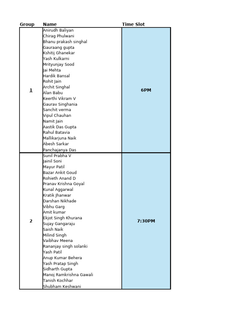 TT Schedule | PDF