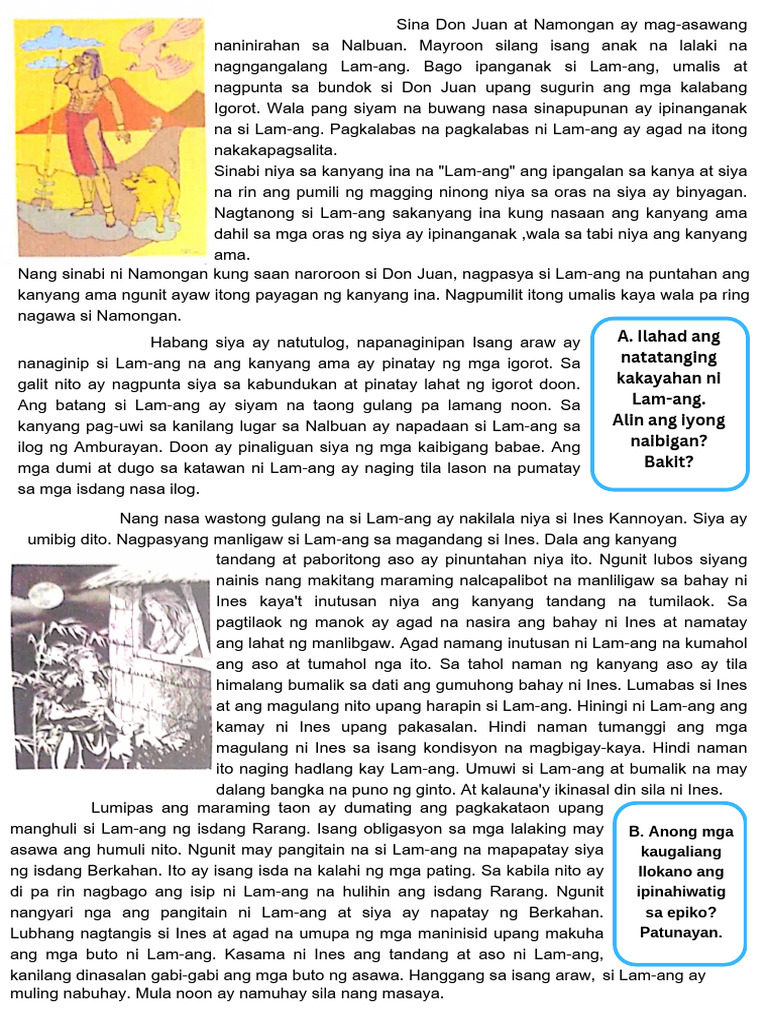 A. Ilahad Ang Natatanging Kakayahan Ni Lam-Ang. Alin Ang Iyong Naibigan ...