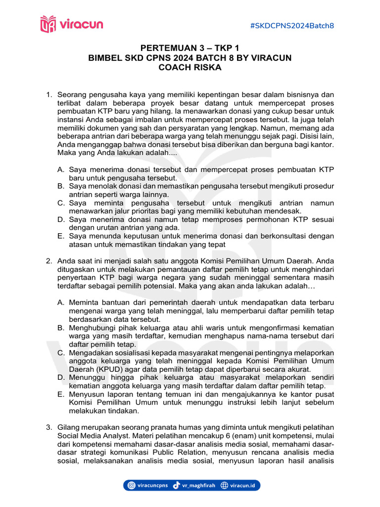 Latihan TKP 1 - Viracun Batch 8 | PDF