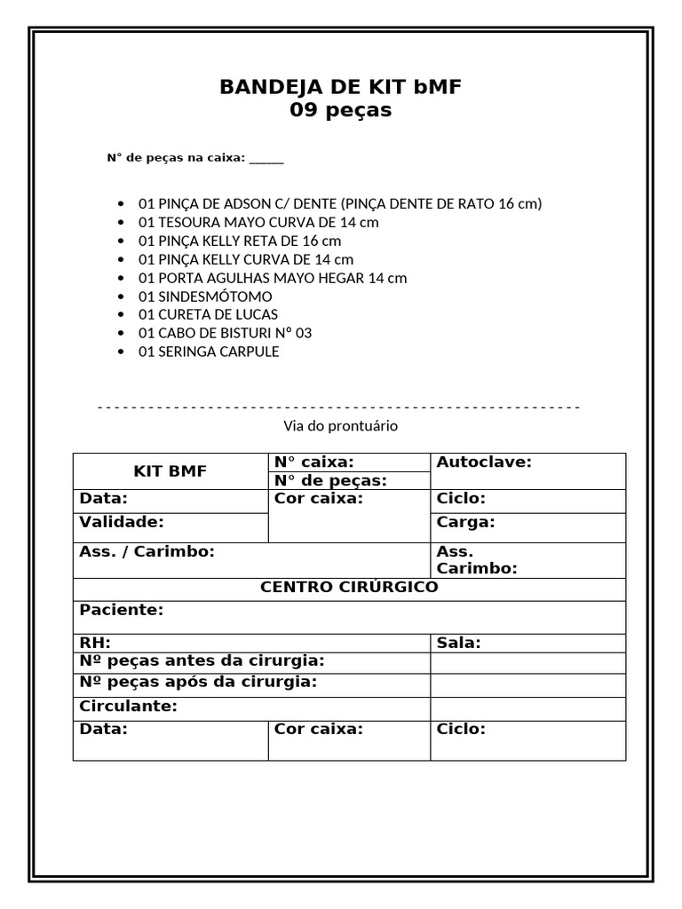 Bandeja Kit BMF | PDF
