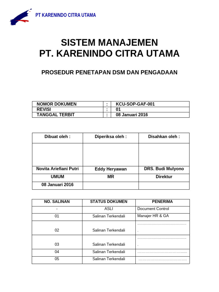 Kcu-Sop-Gaf-001 Prosedur Penetapan DSM Dan Pengadaan | PDF