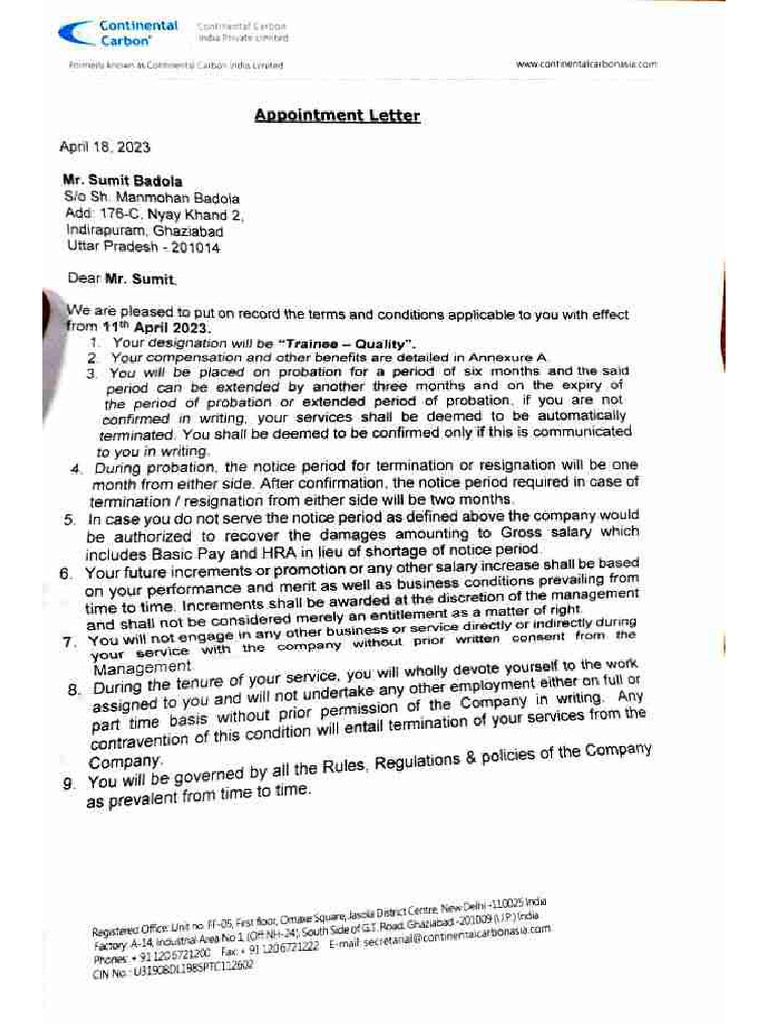 Continental Carbon Offers Letter | PDF