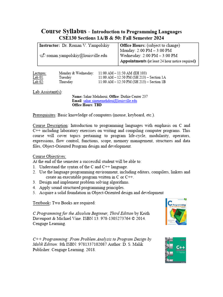 CSE 130 01 4248 Syllabus | PDF