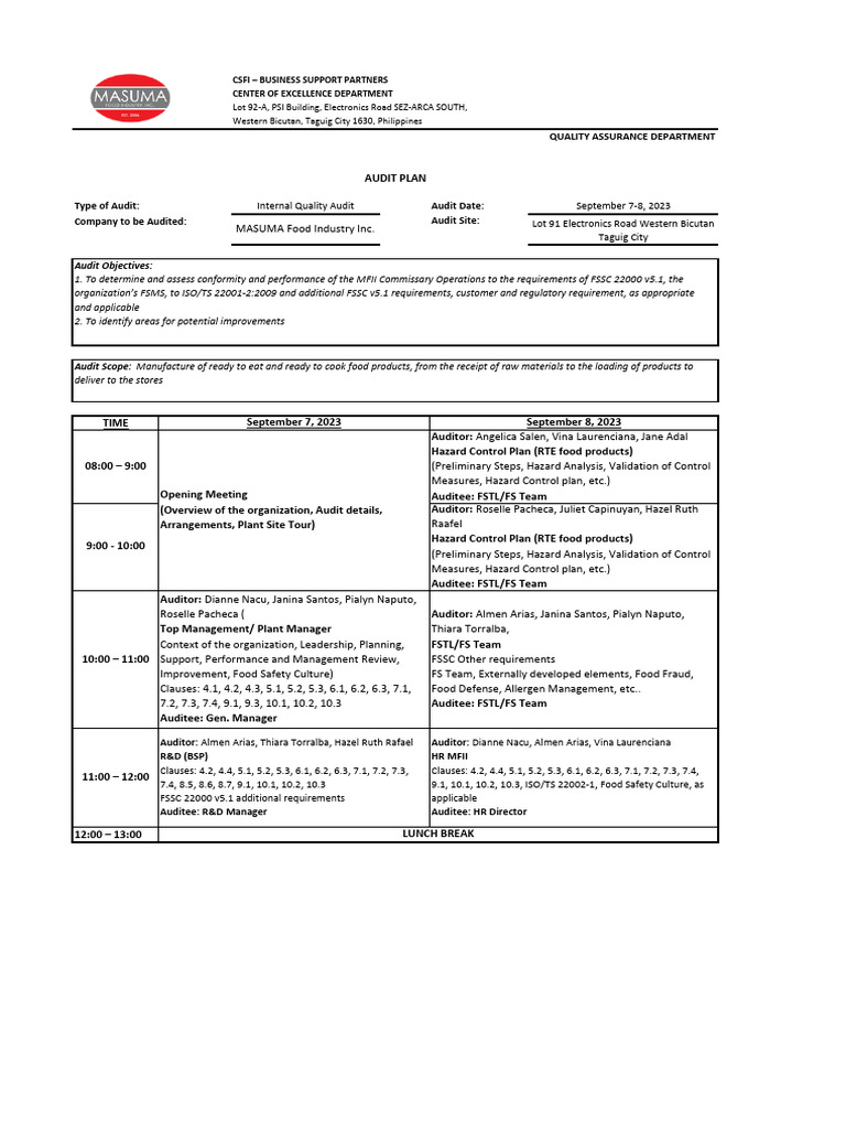 IQA Audit Plan | PDF